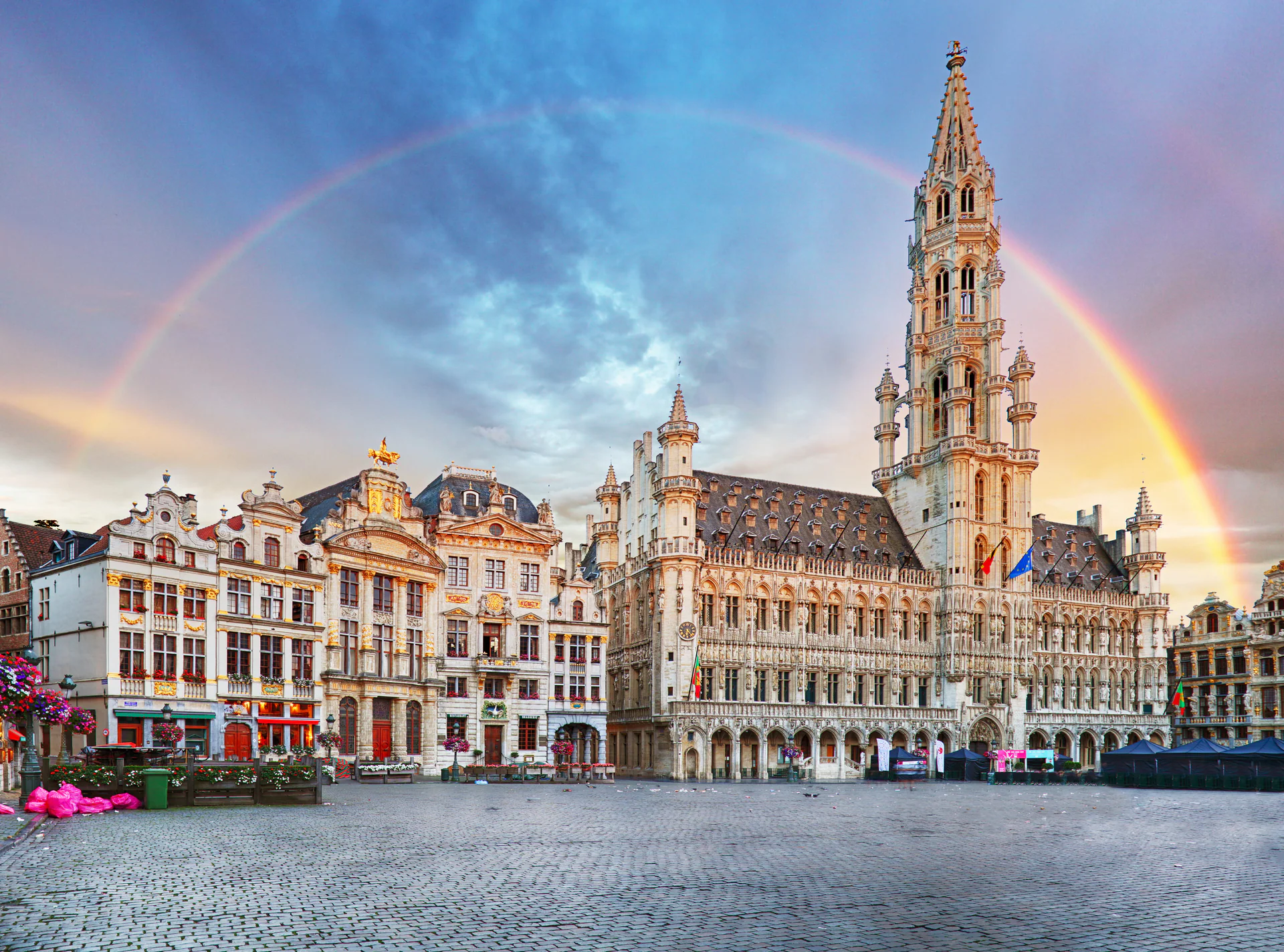 Grand-Place in Brussels Brussels, rainbow over Grand-Place, Belgium