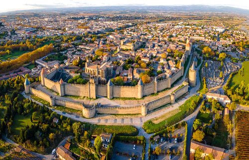 Carcassonne City View Aerial view of Carcassonne, a French fortified city in the department of Aude