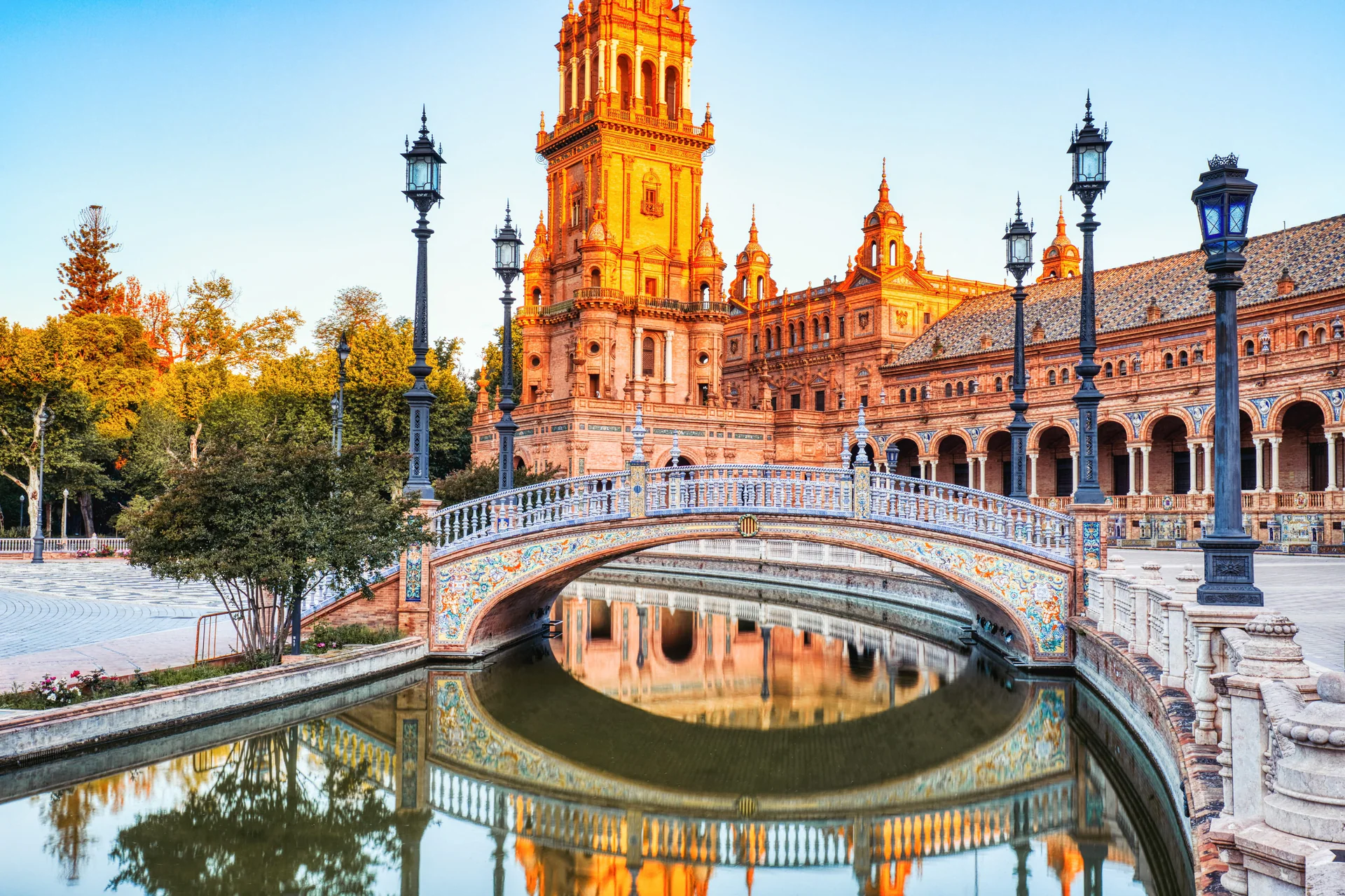 Plaza de Espana in Seville Plaza de Espana in Seville during Sunset, Andalusia, Spain